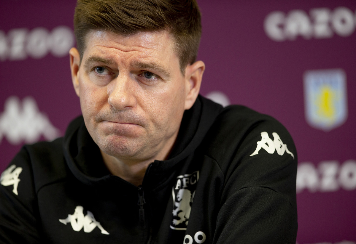 Aston Villa manager Steven Gerrard casts eye over Liverpool training